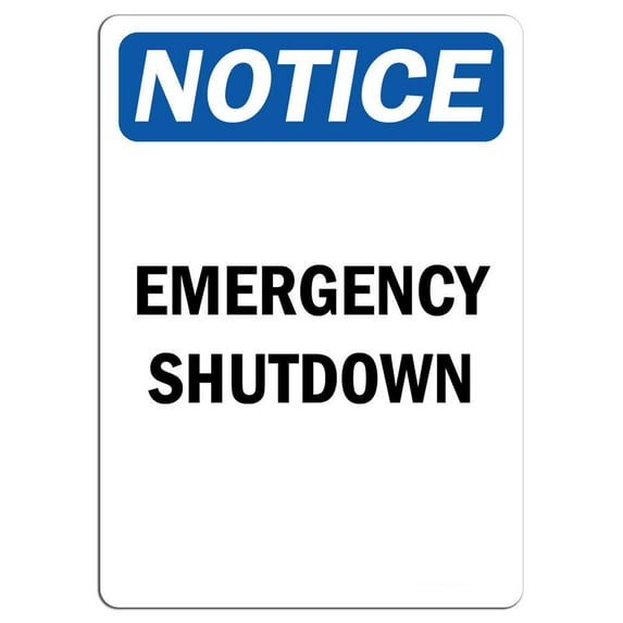 Vinyl Stickers - Notice - Emergency Shutdown Sign - Safety and Warning Warehouse Signs Stickers ...