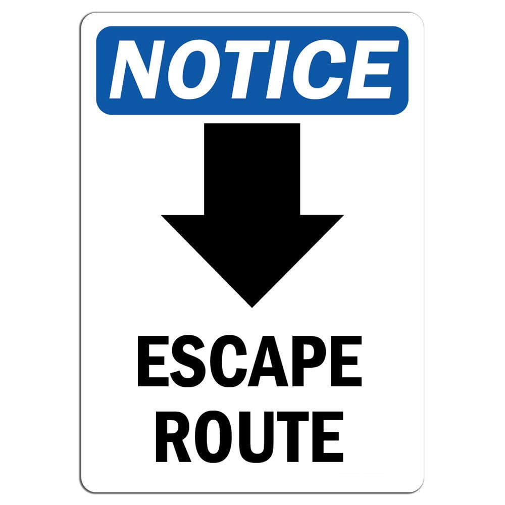Vinyl Stickers - Notice - Escape Route [Down Arrow] Sign with Symbol ...