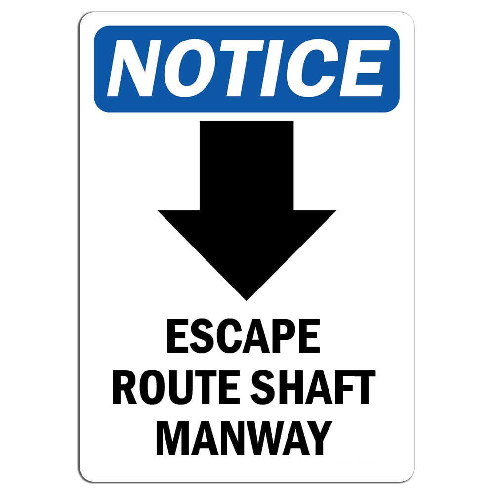Vinyl Stickers - Notice - Escape Route Shaft Manway [Down Arrow] Sign ...