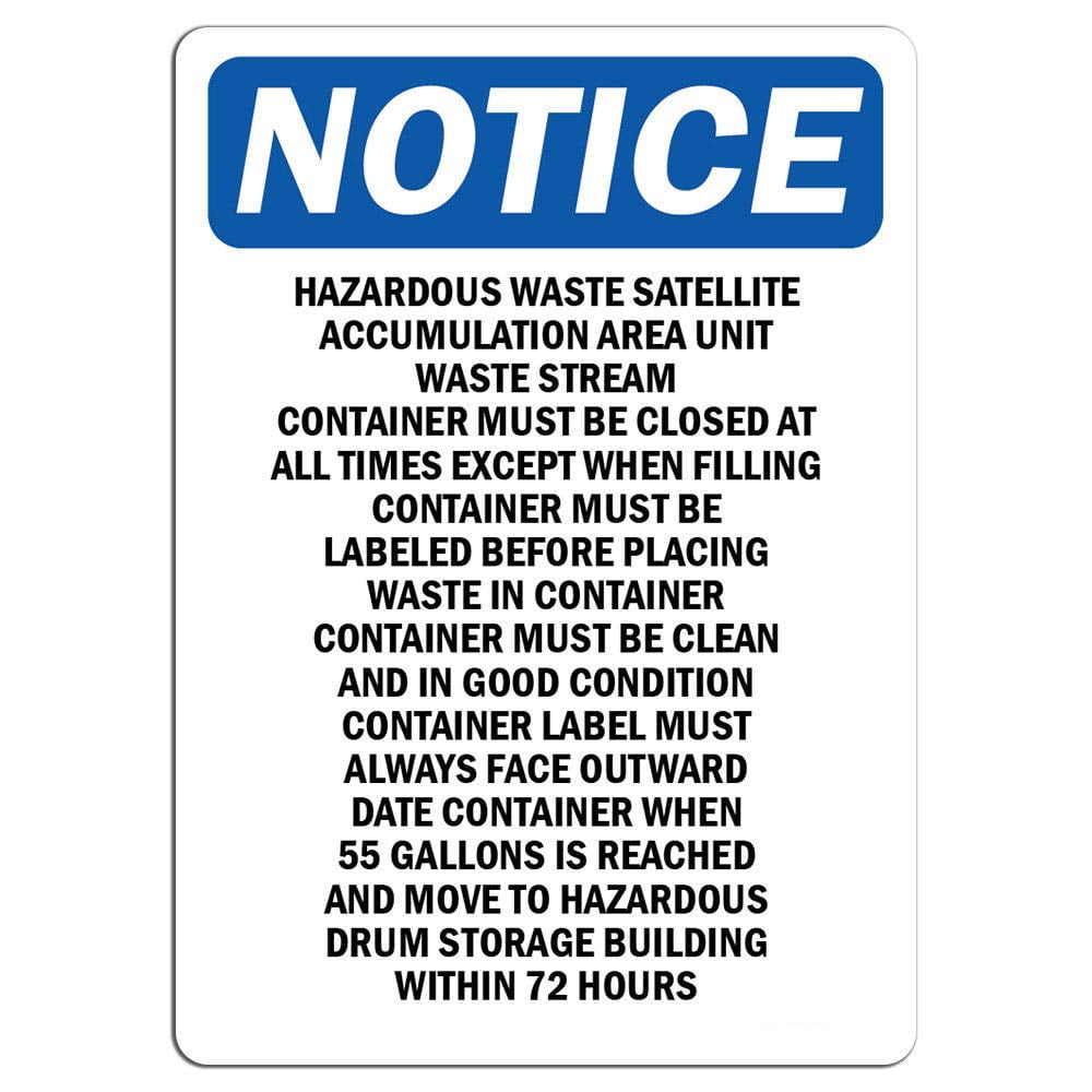 Vinyl Stickers - Notice - Hazardous Waste Satellite Accumulation Area ...