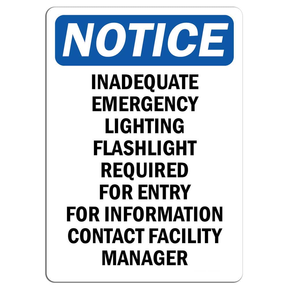 Vinyl Stickers - Notice - Inadequate Emergency Lighting Sign - Safety ...