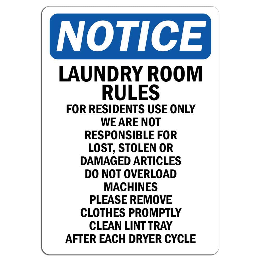 Vinyl Stickers - Notice - Laundry Room Rules for Residents Use Only ...