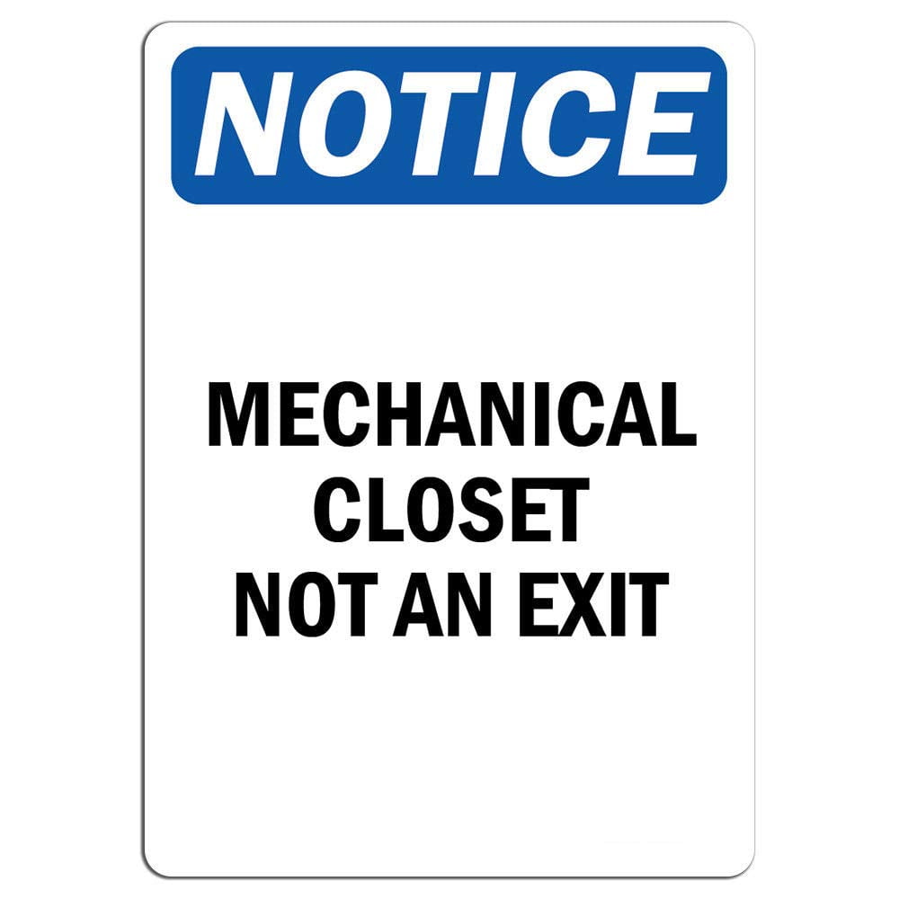 Vinyl Stickers - Notice - Mechanical Closet Not an Exit Sign - Safety ...
