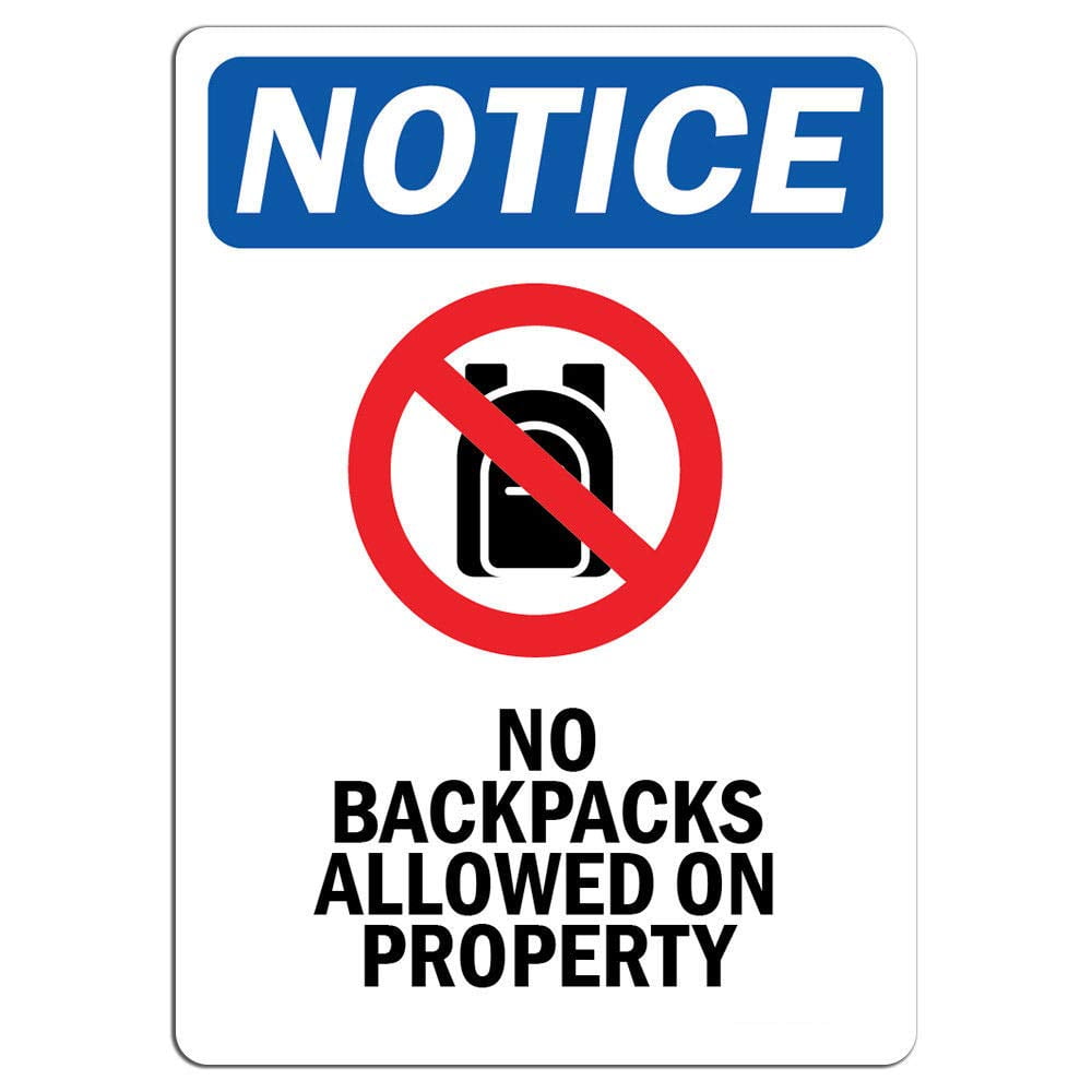 Vinyl Stickers - Notice - No Backpacks Allowed On Property Sign with ...