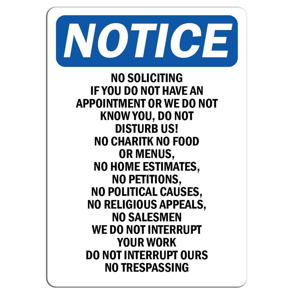 Vinyl Stickers - Notice - No Soliciting If You Do Not Have an ...