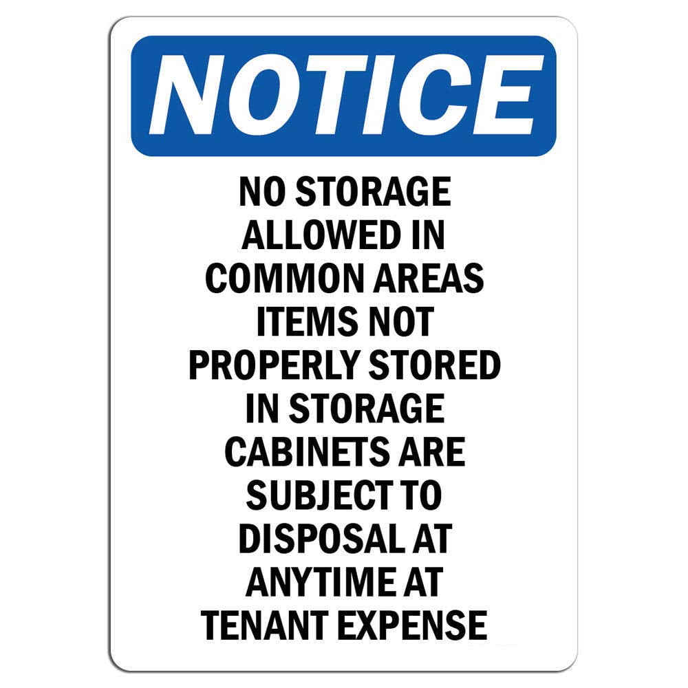 Vinyl Stickers - Notice - No Storage Allowed in Common Areas Items Sign ...