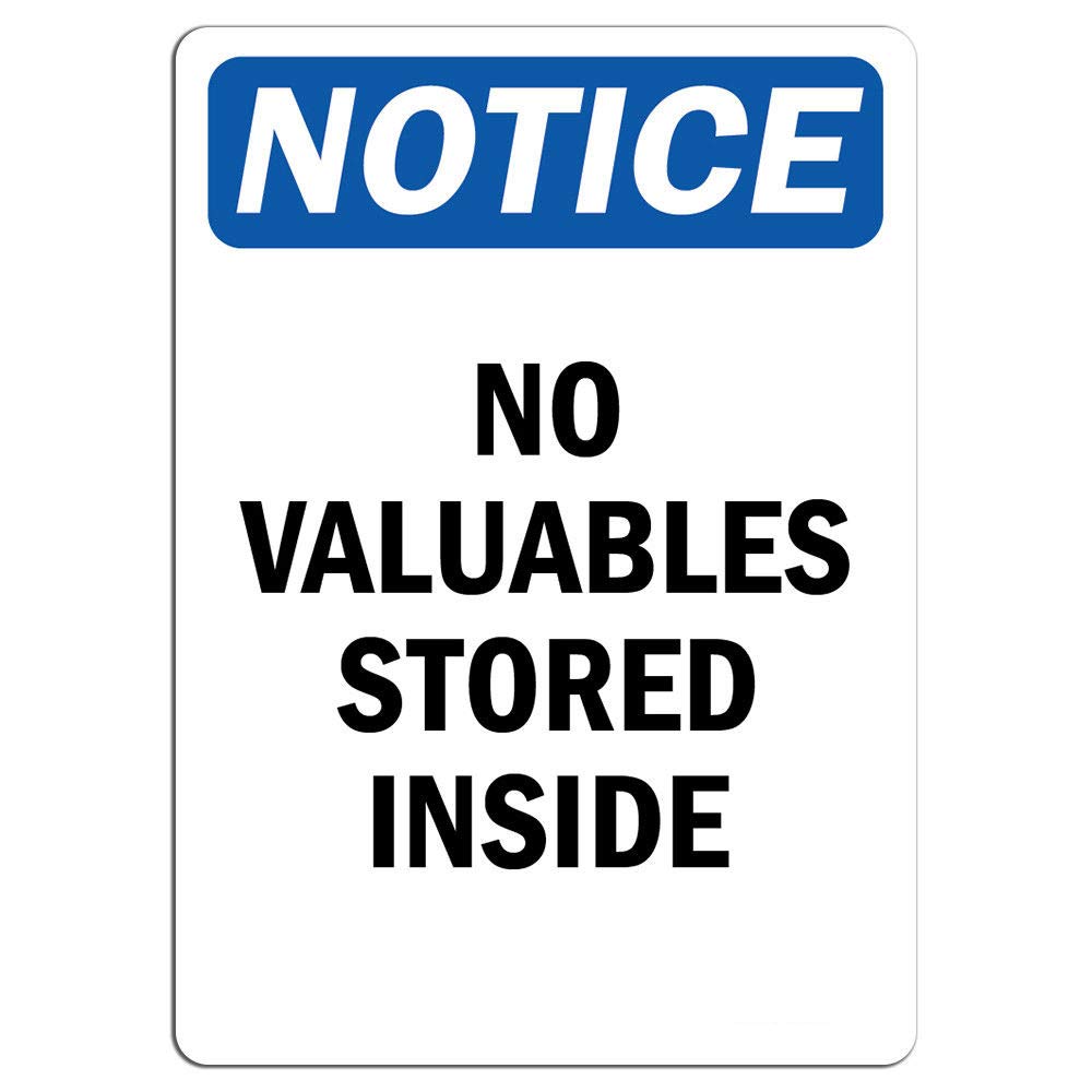 Vinyl Stickers - Notice - No Valuables Stored Inside Sign - Safety and ...