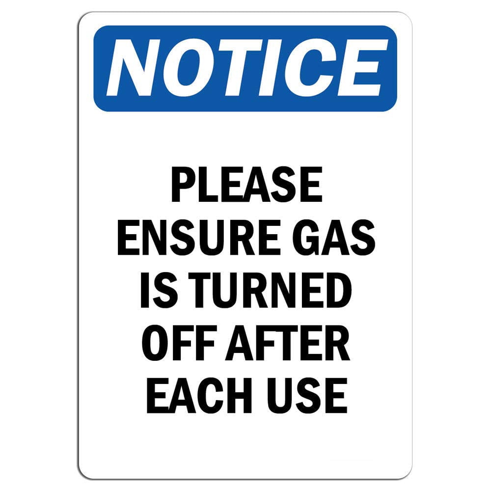 Vinyl Stickers - Notice - Please Ensure Gas is Turned Off After Each ...