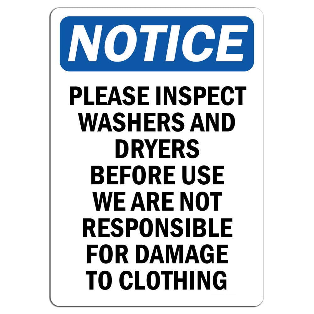 Vinyl Stickers - Notice - Please Inspect Washers and Dryers Before Sign ...