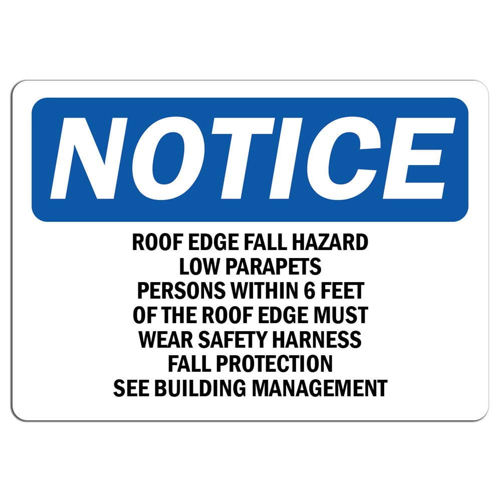 Vinyl Stickers - Notice - Roof Edge Fall Hazard Low Parapets Persons ...