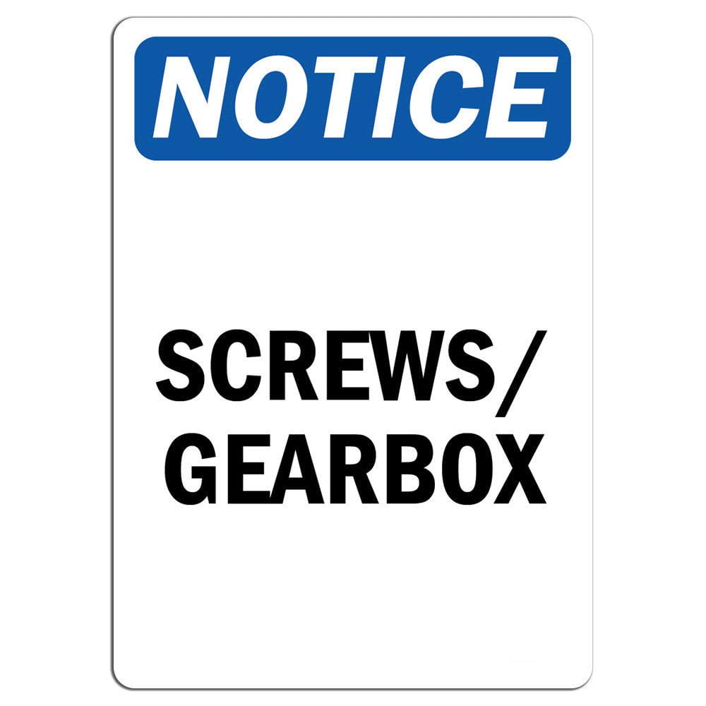 Vinyl Stickers - Notice - Screws Gearbox Sign - Safety and Warning ...