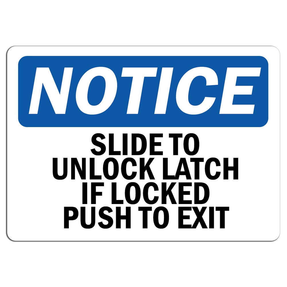 Vinyl Stickers - Notice - Slide to Unlock Latch If Locked Push to Exit ...