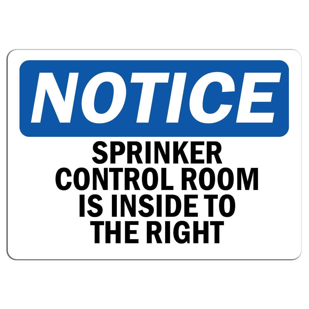 Vinyl Stickers - Notice - Sprinkler Control Room is Inside to The Right ...