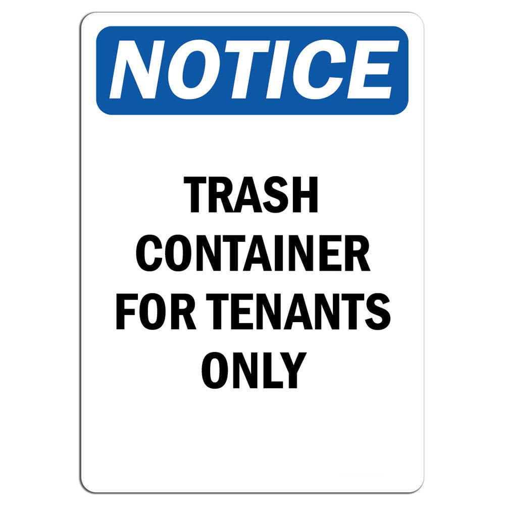 Vinyl Stickers - Notice - Trash Container for Tenants Only Sign ...