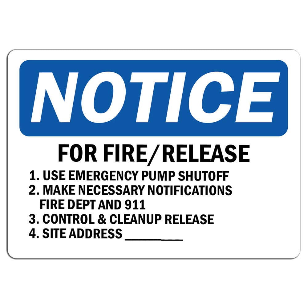 Vinyl Stickers - Notice - for Fire Release 1. Use Emergency Pump Shut ...