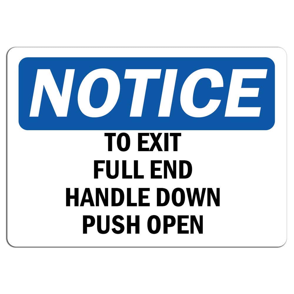 Vinyl Stickers - Notice - to Exit Pull Red Handle Down Push Open Sign ...