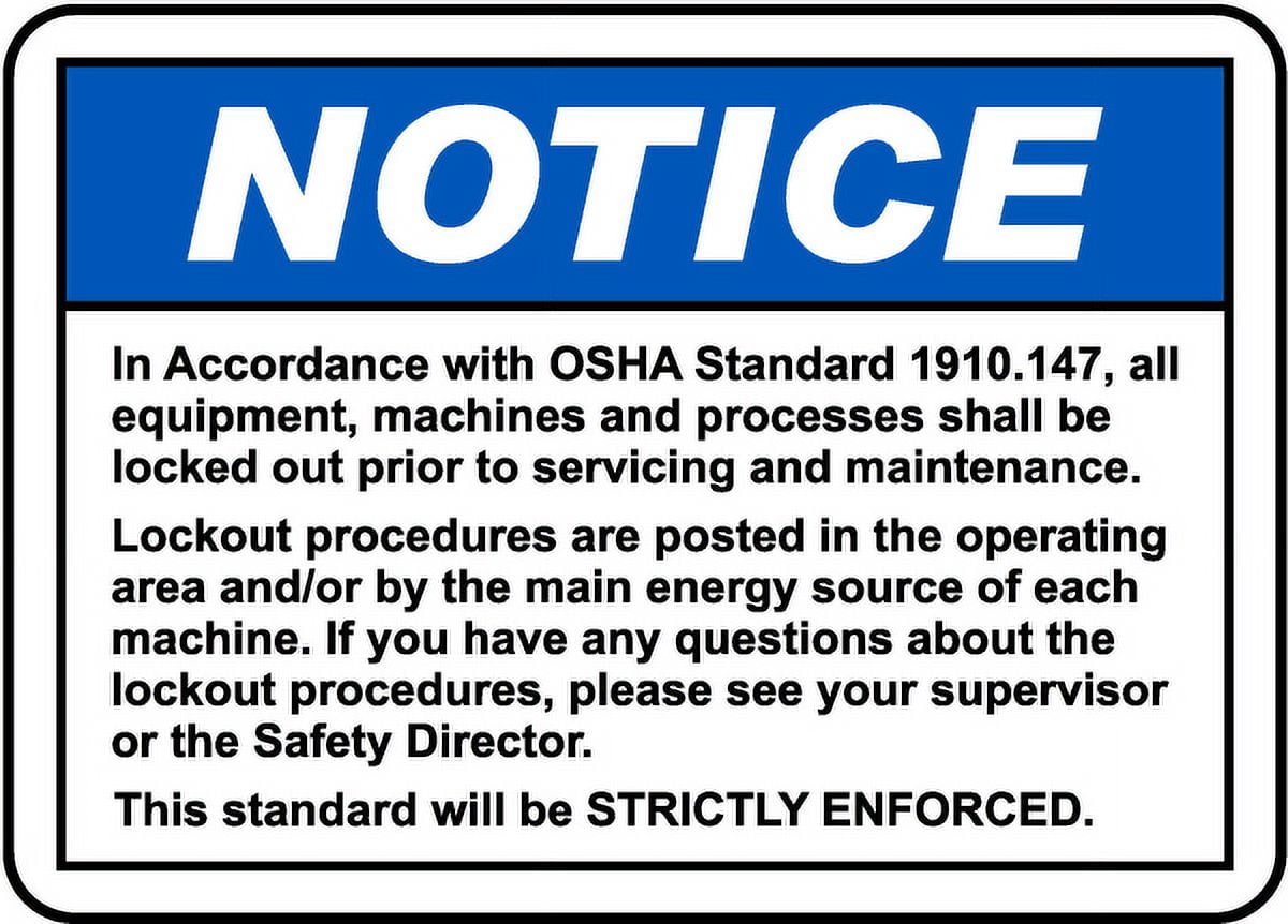 Vinyl Stickers - OSHA Lockout Requirements Notice Sign - Safety and ...