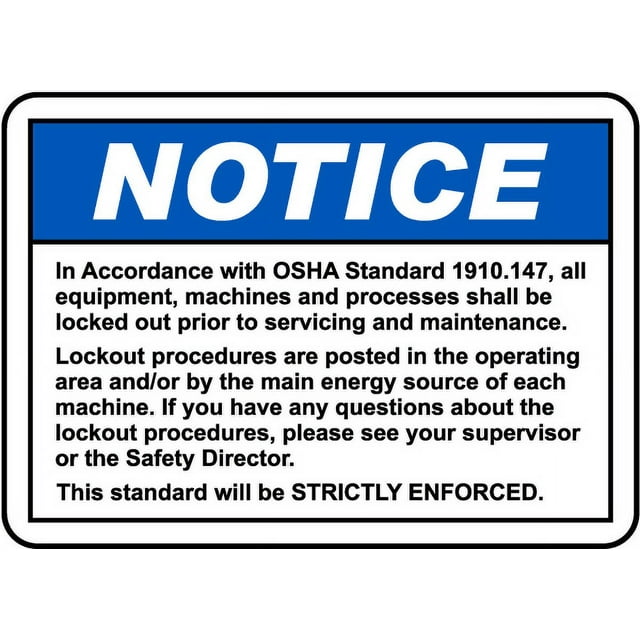 Vinyl Stickers - OSHA Lockout Requirements Notice Sign - Safety and ...