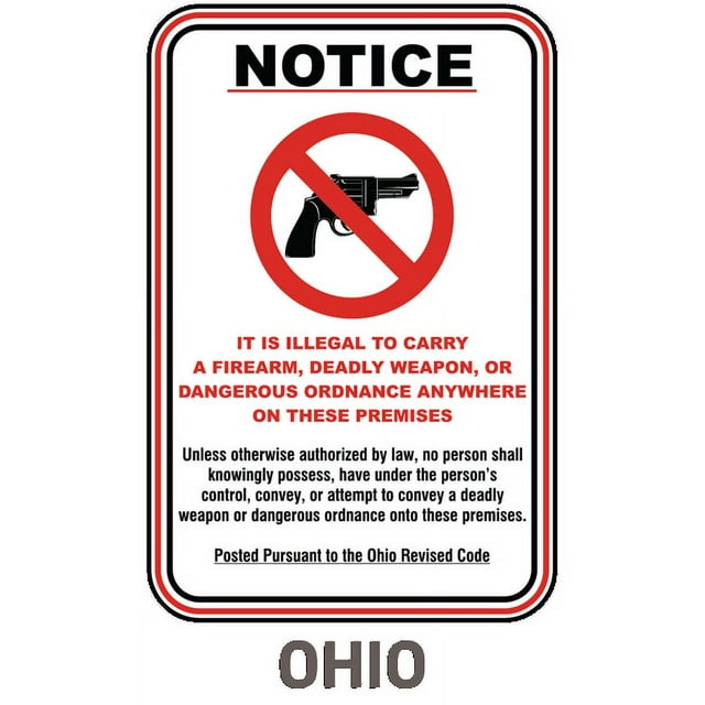 Vinyl Stickers - Ohio No Firearms on Premises Sign - Safety and Warning ...