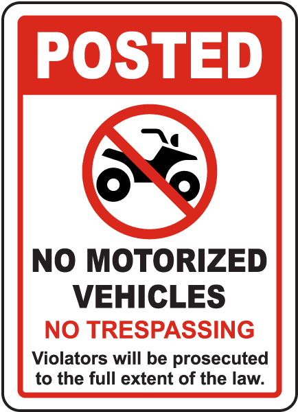 Vinyl Stickers - Posted No Motorized Vehicles Sign - Safety and Warning ...