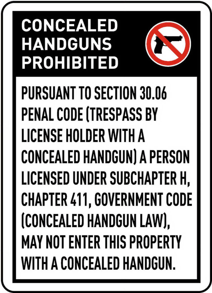 Vinyl Stickers - Texas 30.06 No Concealed Handguns Sign - Safety and ...