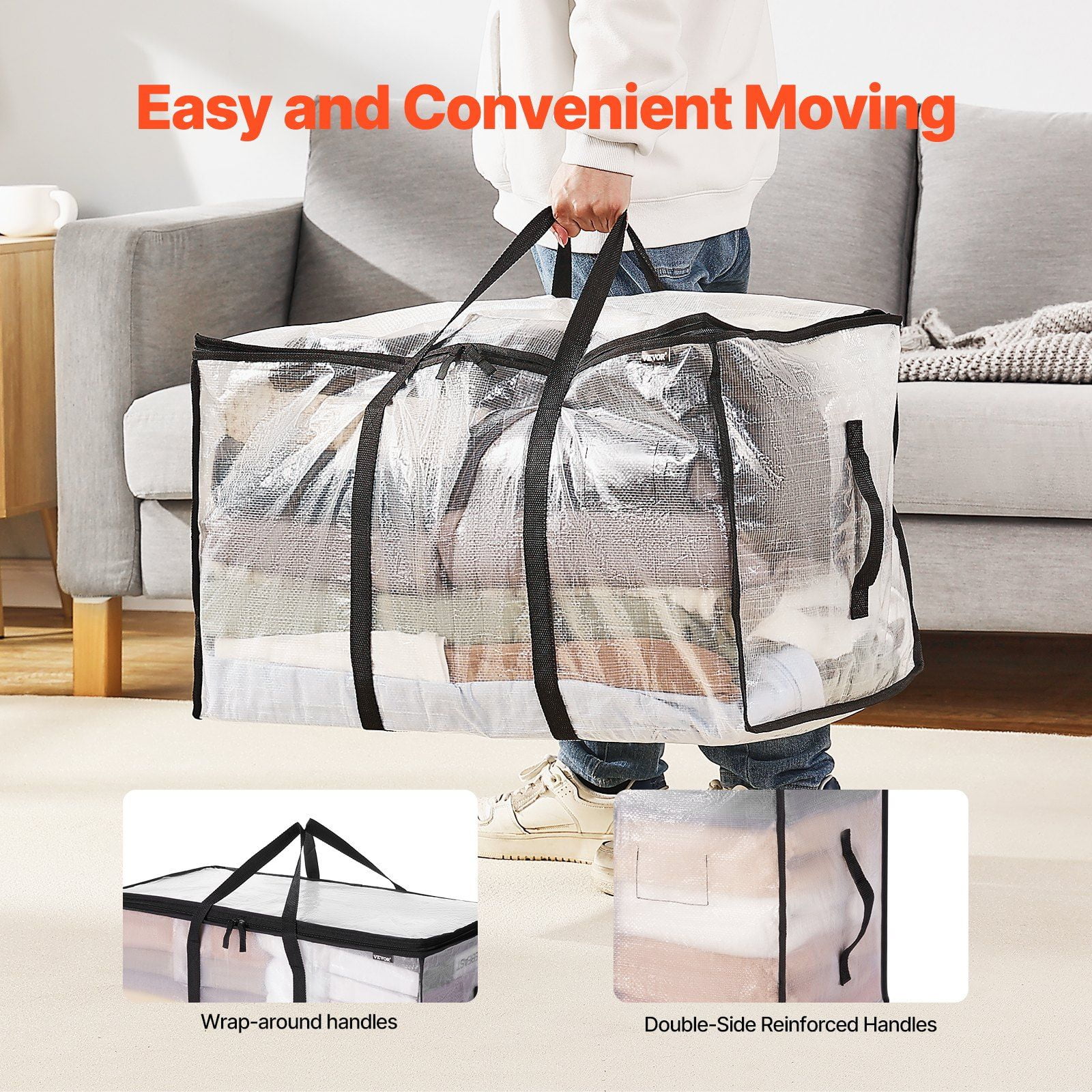 Vinyl Storage Bags with Zipper, 6-Pack 90L Multi-Purpose Moving ...
