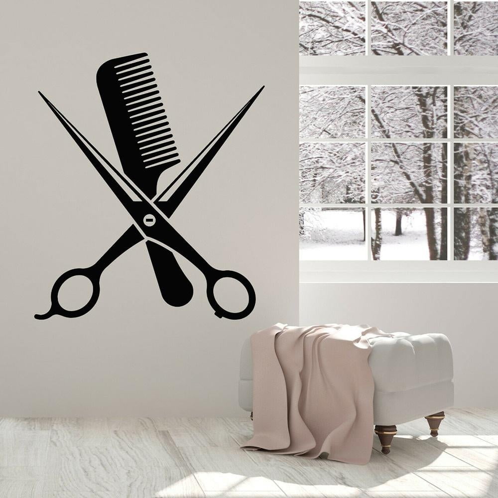 Vinyl Wall Decal Barber Hair Beauty Salon Scissors Comb Stickers Mural ...