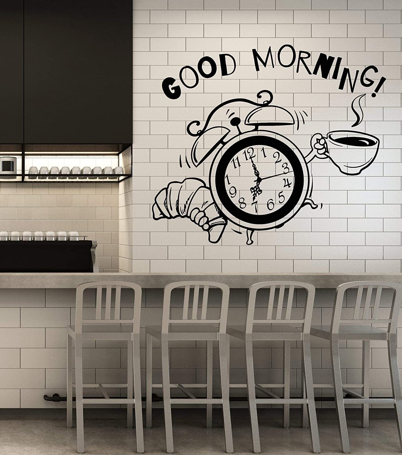 Vinyl Wall Decal Breakfast Time Clock Logo Good Morning Coffee Shop ...