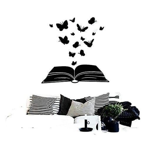 Vinyl Wall Decal Butterfly Open Book Reading Romantic Style Wall ...
