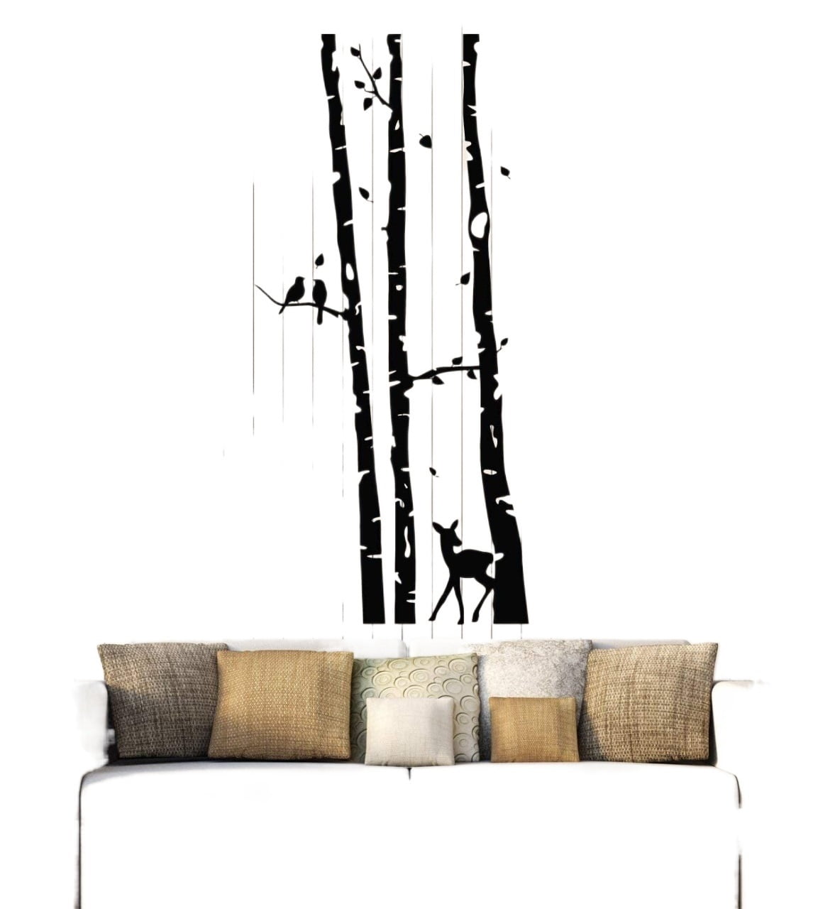 Vinyl Wall Decal Little Deer Couple Birds Animal Forest Trees Stickers ...