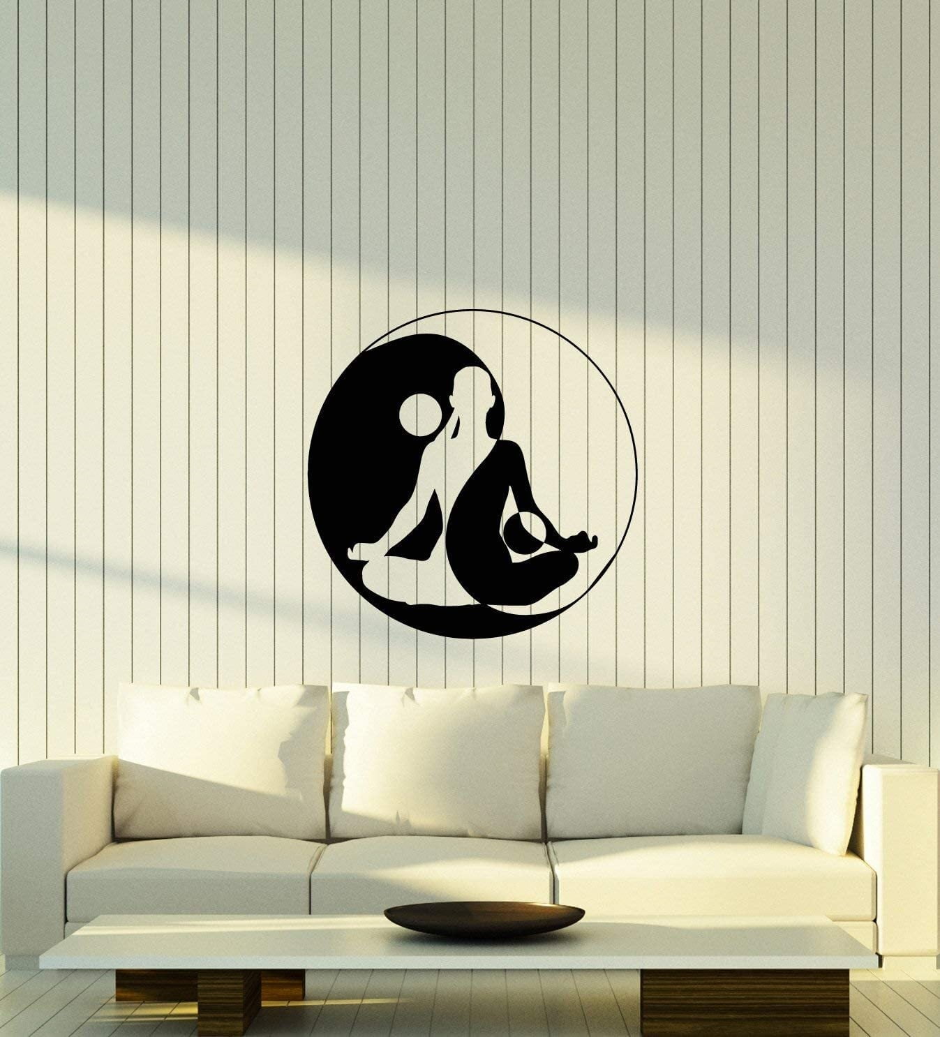 Vinyl Wall Decal Yin Yang Symbol Yoga Girl Pose Lotus Stickers Large ...