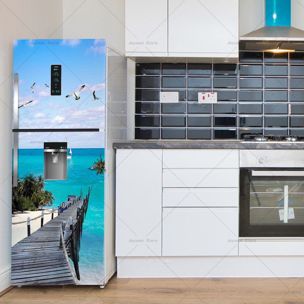 Vinyl Waterproof Refrigerator Stickers Seaside Scenery Kitchen Stickers ...