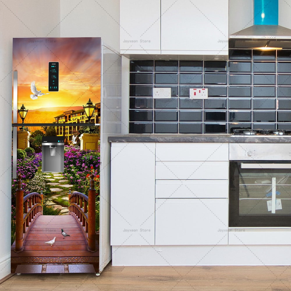 Vinyl Waterproof Refrigerator Stickers Seaside Scenery Kitchen Stickers ...