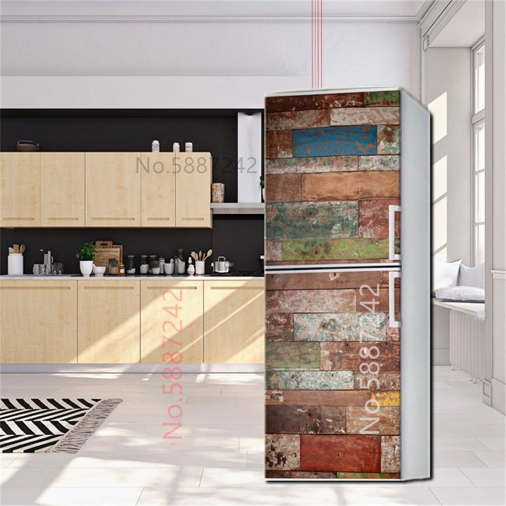 Vinyl Wood Fridge Stickers Wallpaper Brick Bookcase Refrigerator Door ...