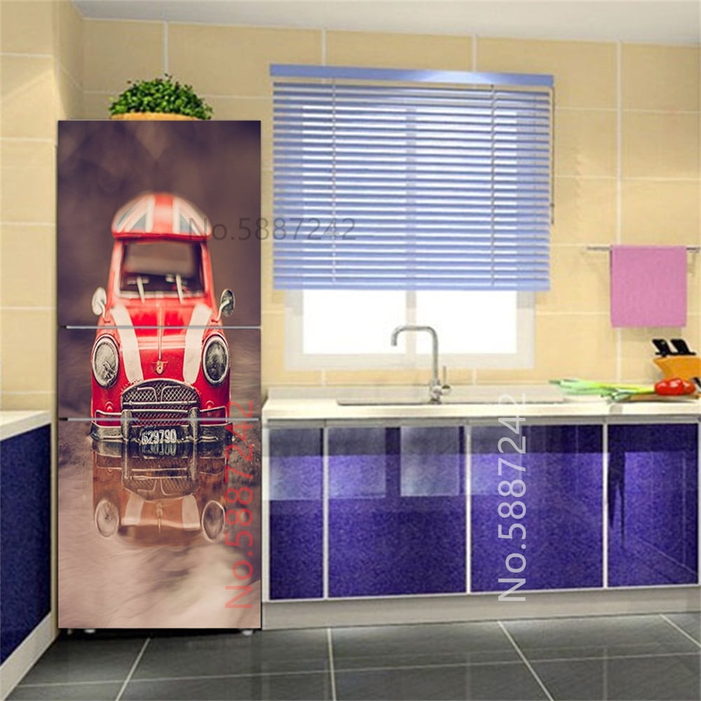 Vinyl Wood Fridge Stickers Wallpaper Brick Bookcase Refrigerator Door ...