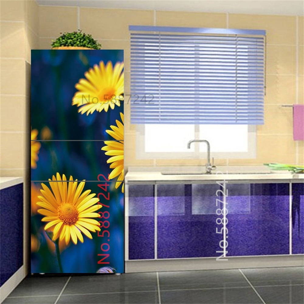 Vinyl Wood Fridge Stickers Wallpaper Brick Bookcase Refrigerator Door ...