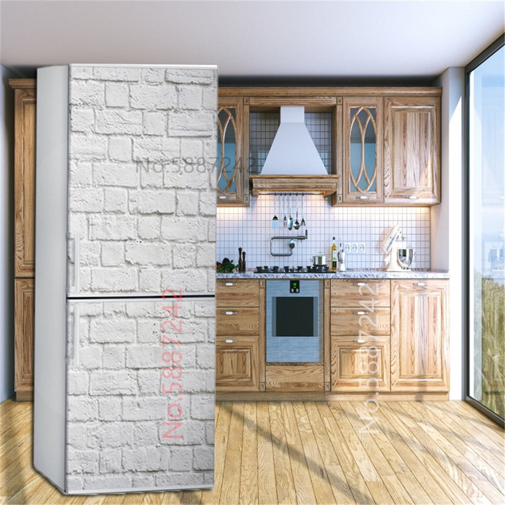 Vinyl Wood Fridge Stickers Wallpaper Brick Bookcase Refrigerator Door ...