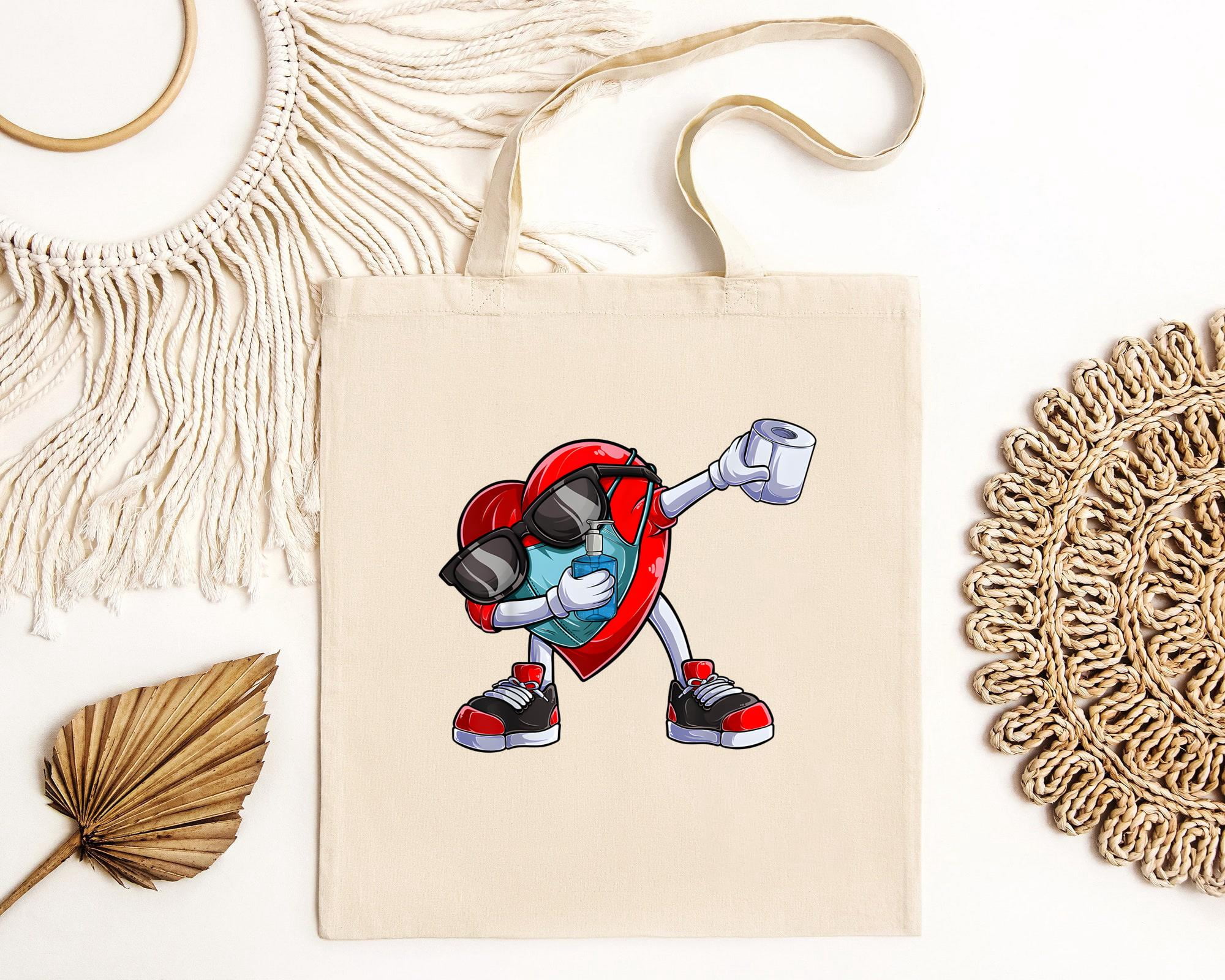 Vinyta Dabbing Heart Canvas Tote Bag, Valentine's Day Graphic Design ...