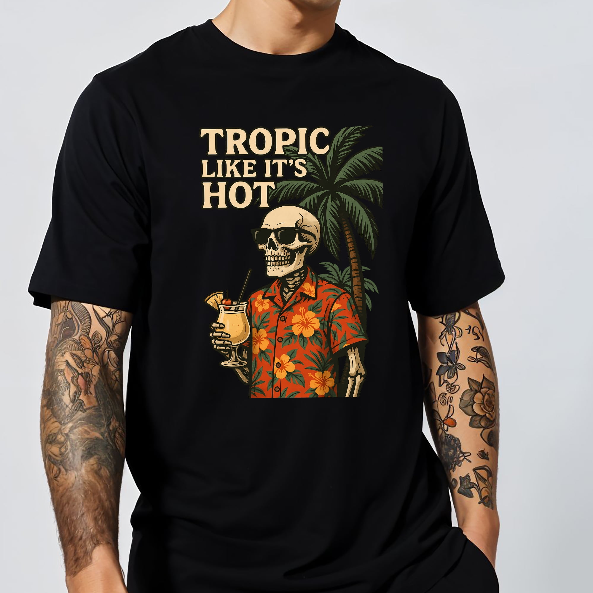 Vinyta Funny Skeleton Tropical Theme, Tropic Like It’s Hot Quote ...