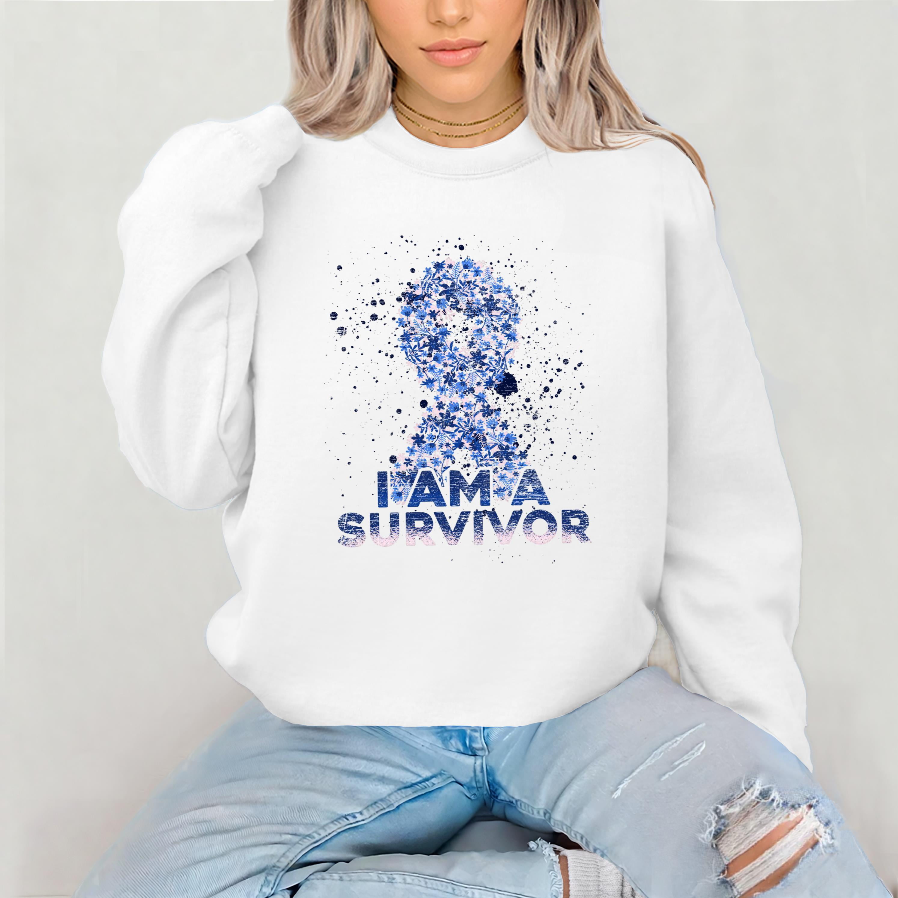 Vinyta I Am A Survivor T-Shirt, Blue Ribbon Colon Cancer Awareness Sweatshirt, Survivor Support ...