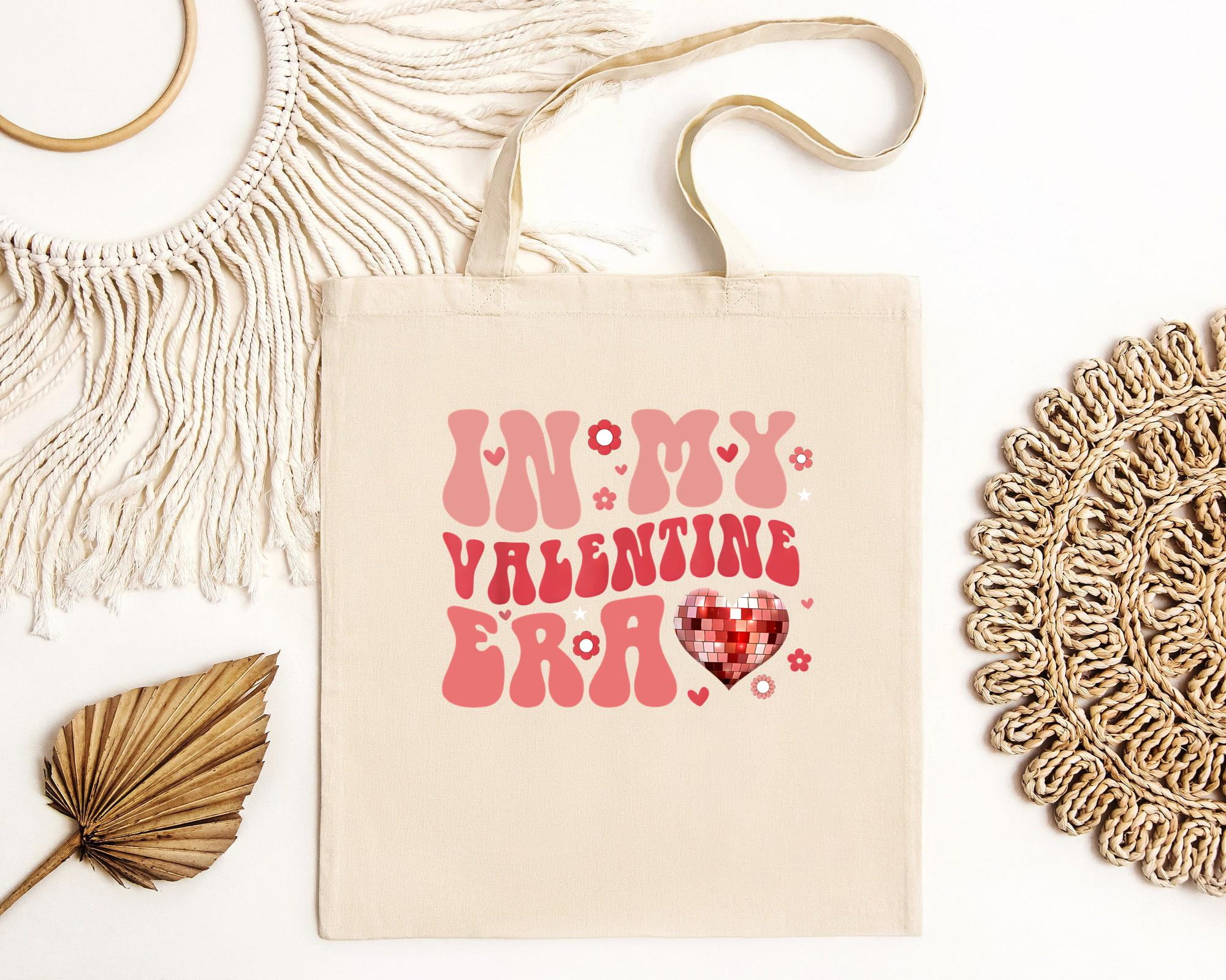 Vinyta In My Valentine Era Canvas Tote Bag, Retro Heart Valentine's Day ...