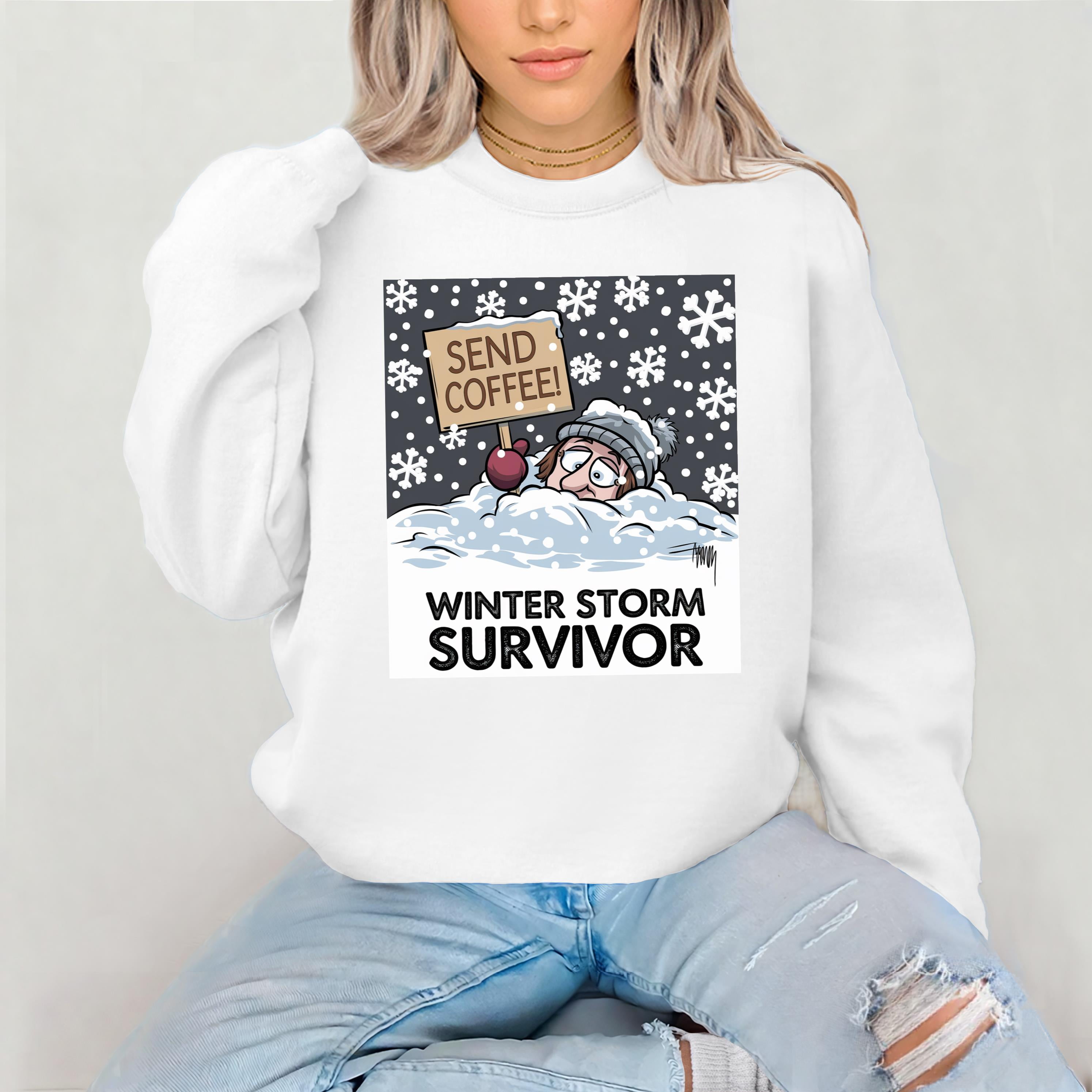 Vinyta Winter Storm Survivor T-Shirt, Hilarious Send Coffee Snowy ...