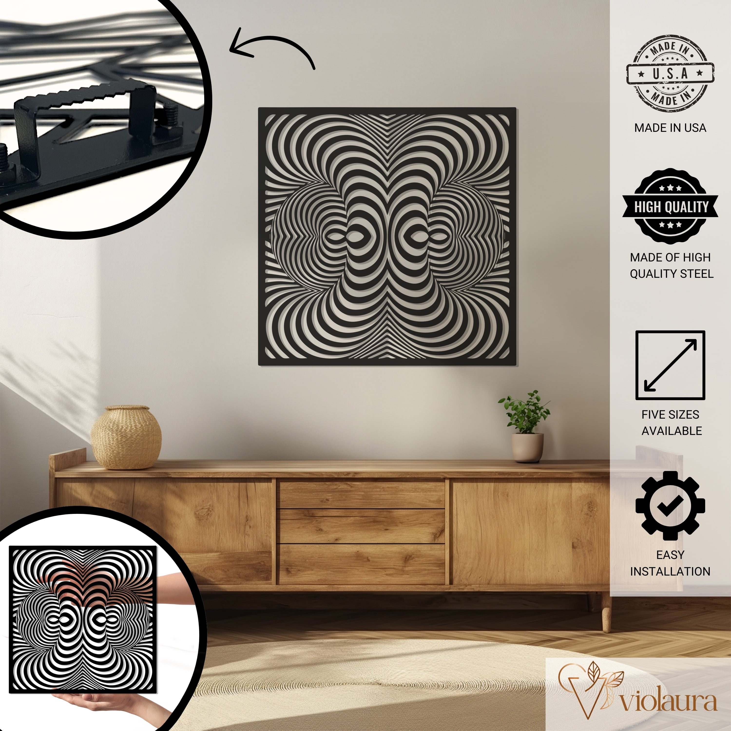 Violaura Optical Illusion Metal Wall Art - Easy to Install Hanging ...