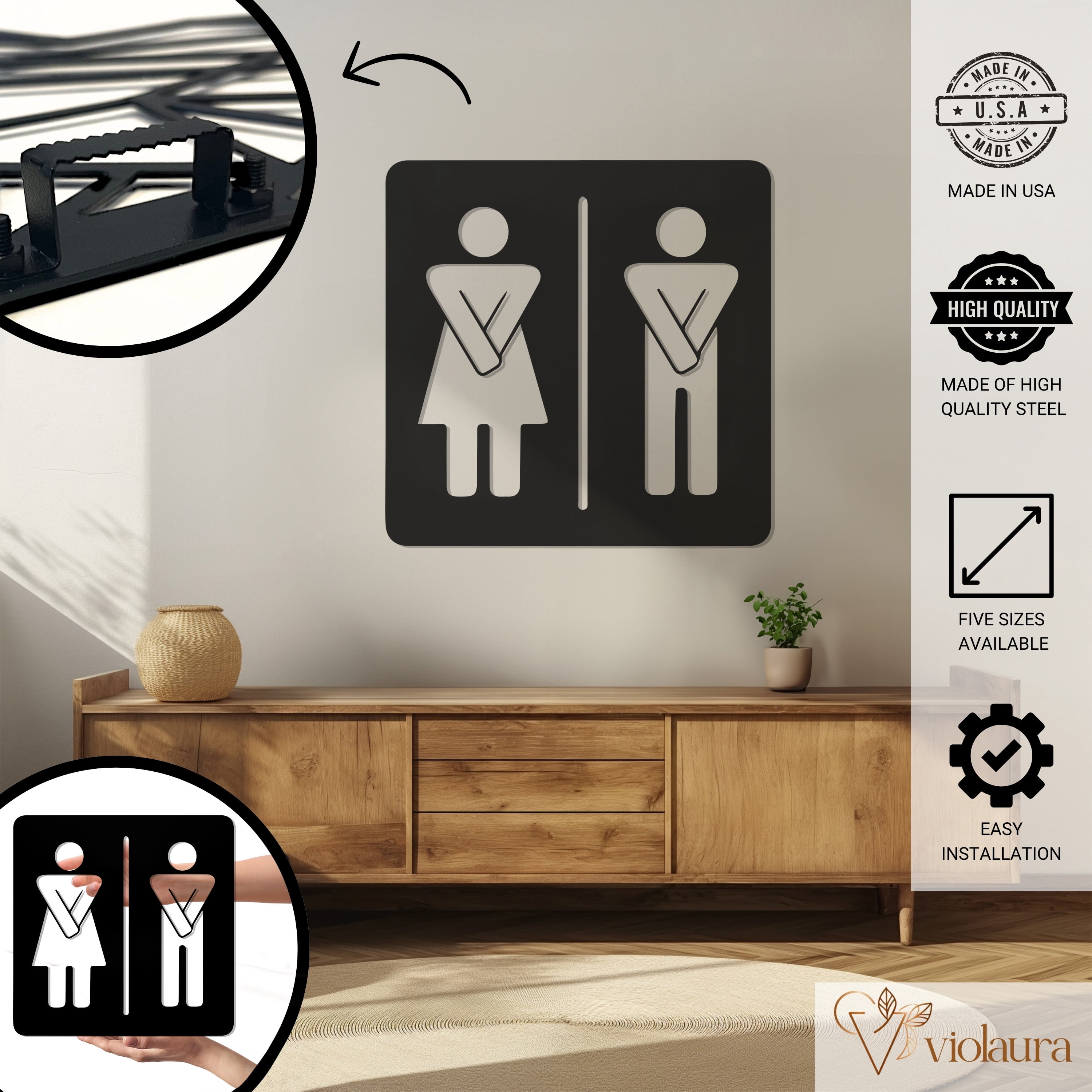 Violaura Restroom Sign Metal Wall Art - Easy to Install Hanging Perfect ...