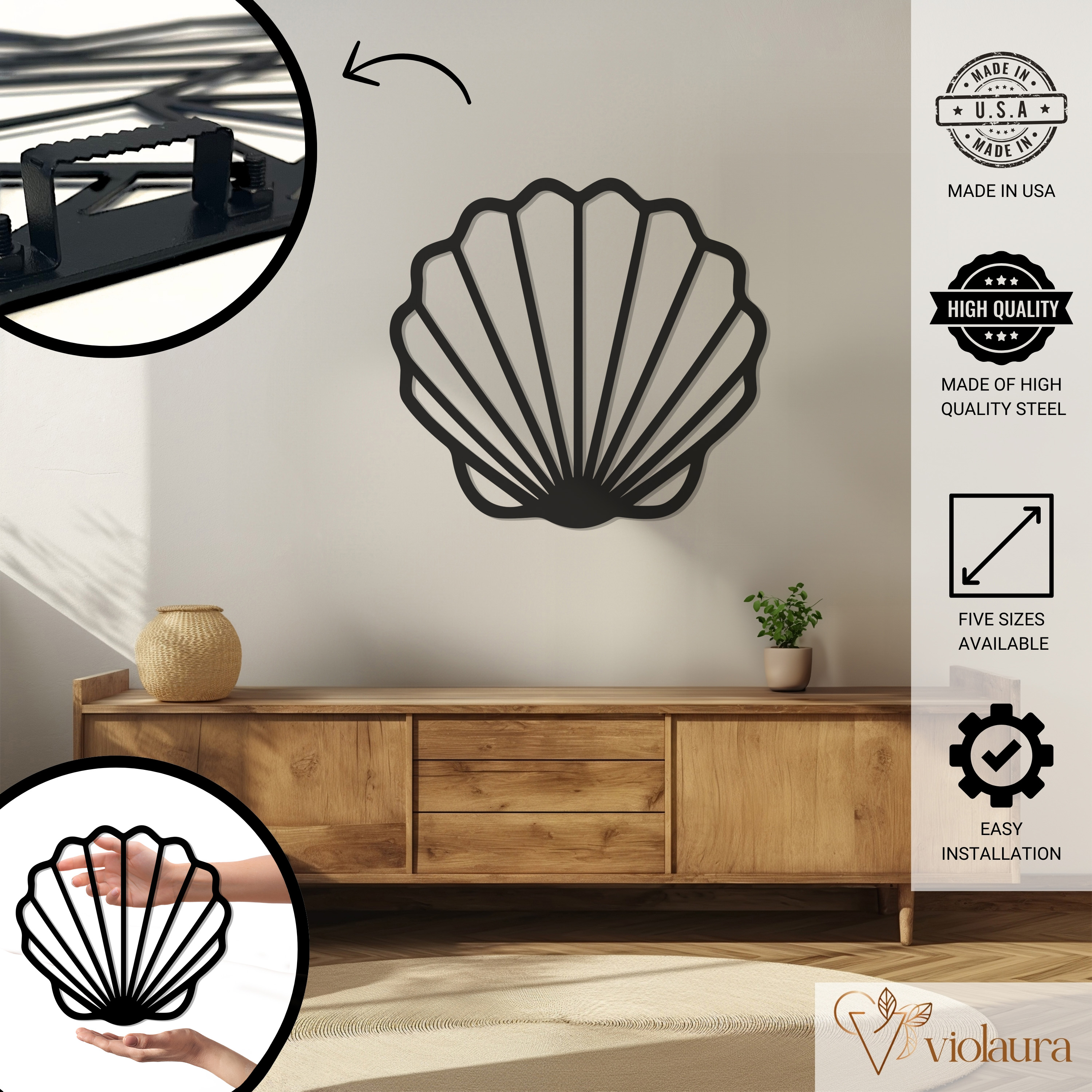 Violaura Seashell Metal Wall Art - Easy to Install Hanging Perfect for ...