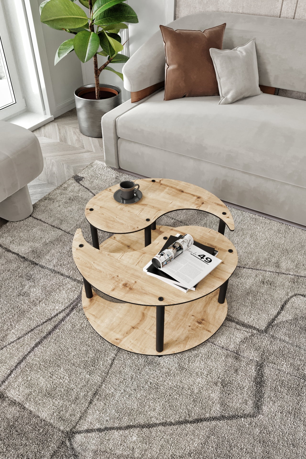 Violaura Yi̇n Yang Coffee Table 2 Set In New Natural Color, Eco ...
