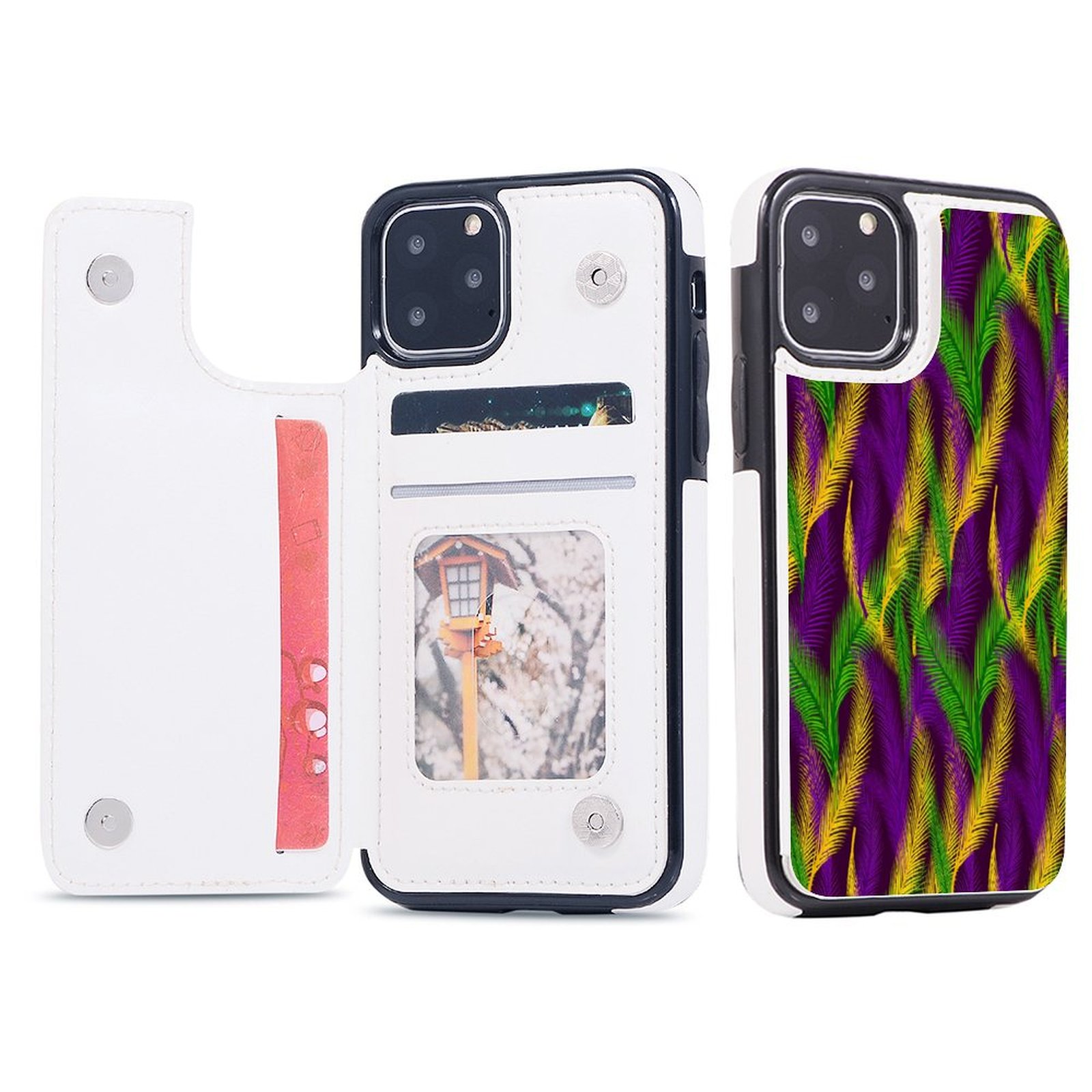 Violet And Green Festive Mardi Gras Carnival Palm Leaves Leather Wallet ...