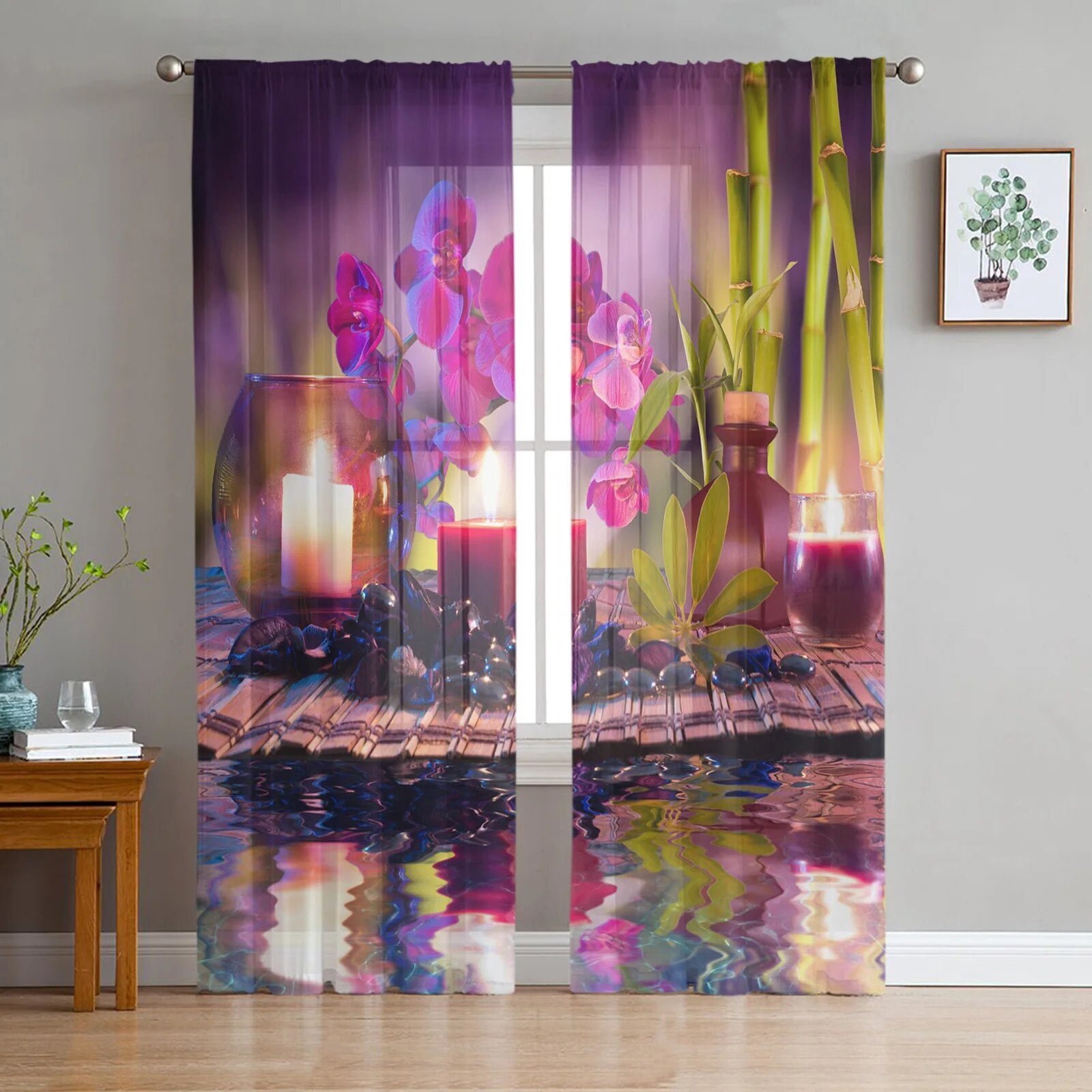 Violet Bamboo St therapy Sheer Curtain for Living Room Hall Wall Dress ...