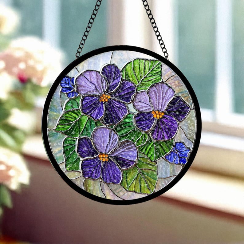 Violet Birth Month Flower Stained Glass Suncatcher Window Hangings ...