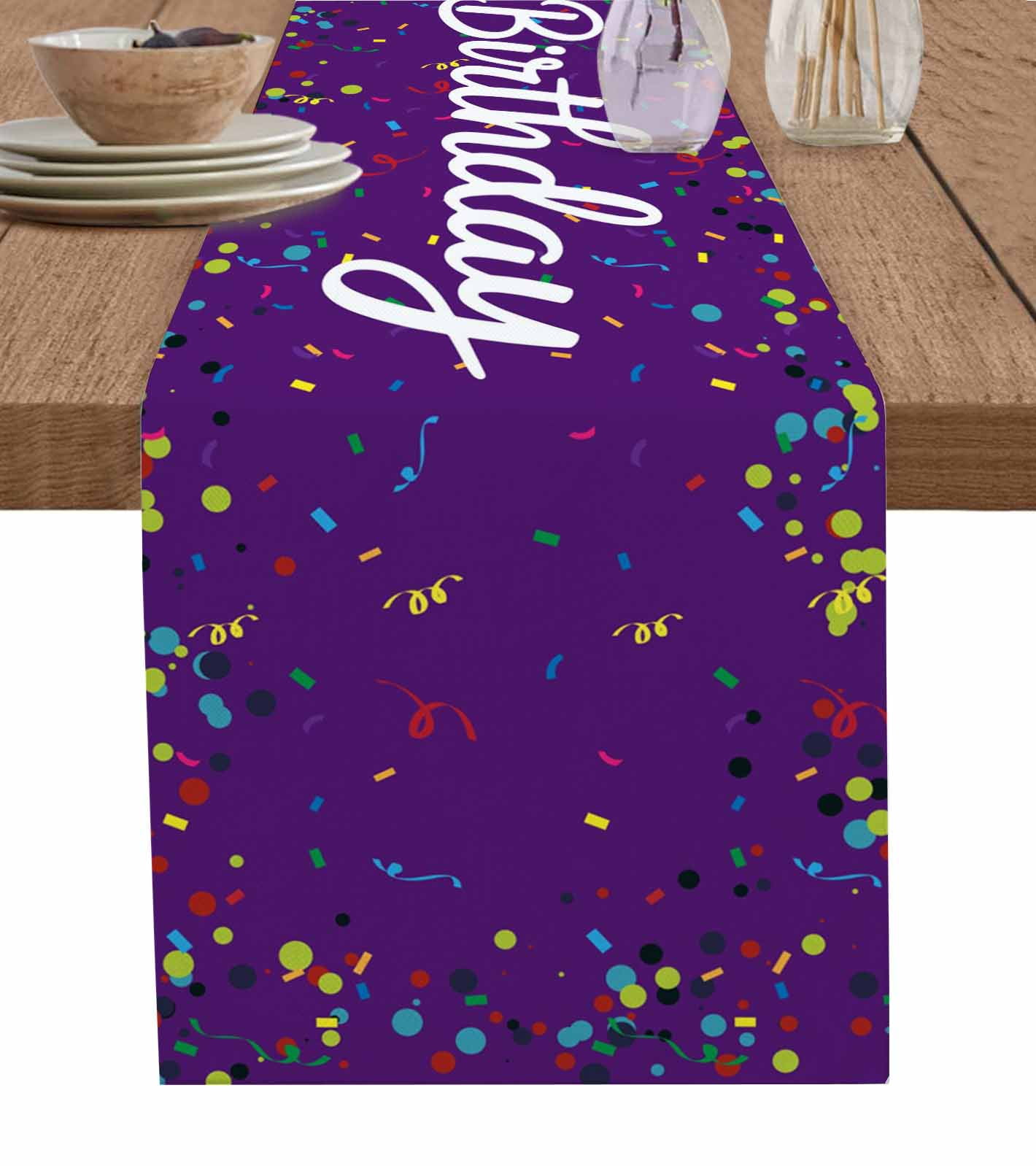 Violet Birthday Table Runner 72 Inches, Colorful Confetti Ribbons Polka ...